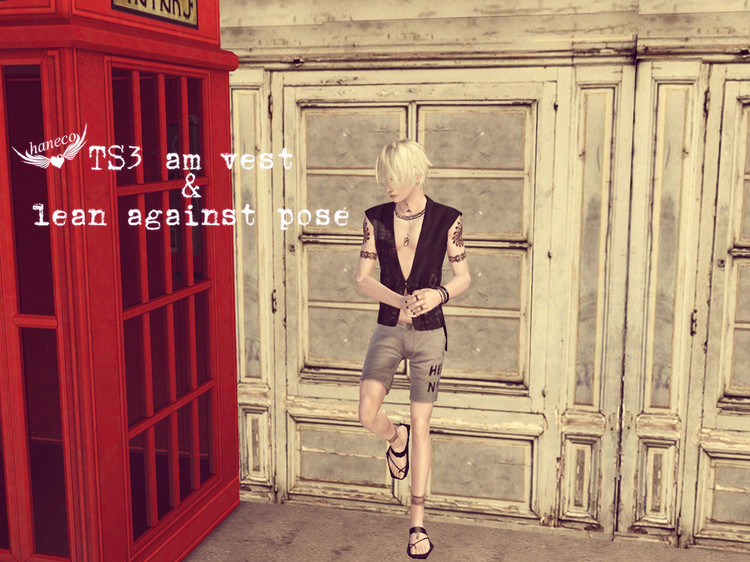 TS3 am vest & lean against pose by haneco410 - SimsDay