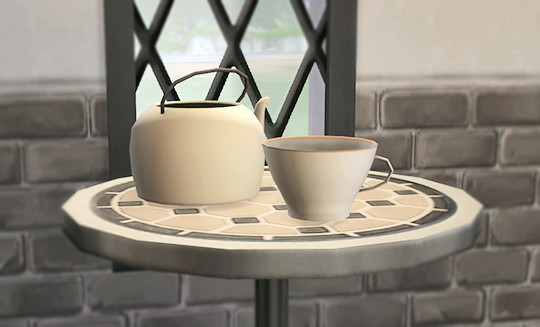 a kettle and teacup in boring whites by simsday - SimsDay